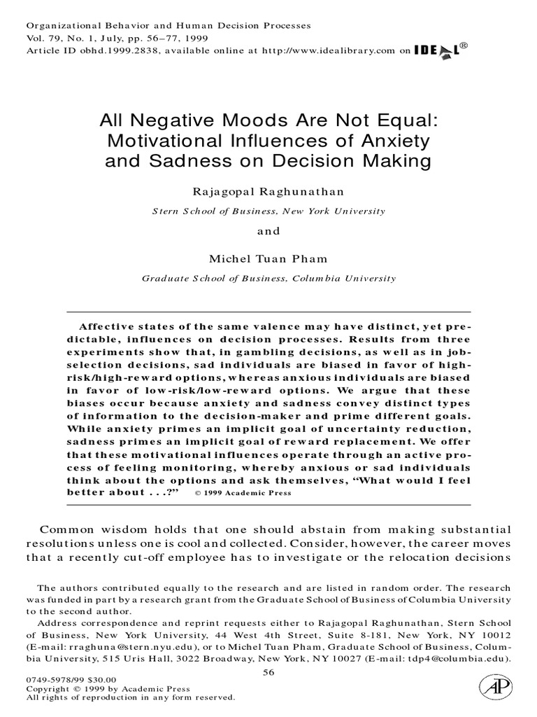 All Negative Moods Are Not Equal Motivat PDF | PDF | Affect (Psychology ...