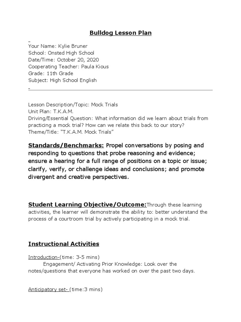 Mock Trial Lesson Plan 10 - 20 NEW | PDF | Educational Assessment ...