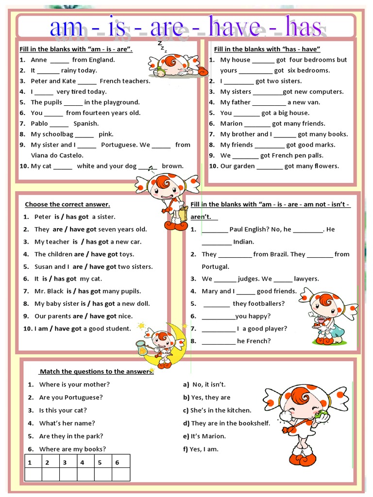 Is, Am, Are, Has, Have Worksheets | PDF | Language Arts & Discipline