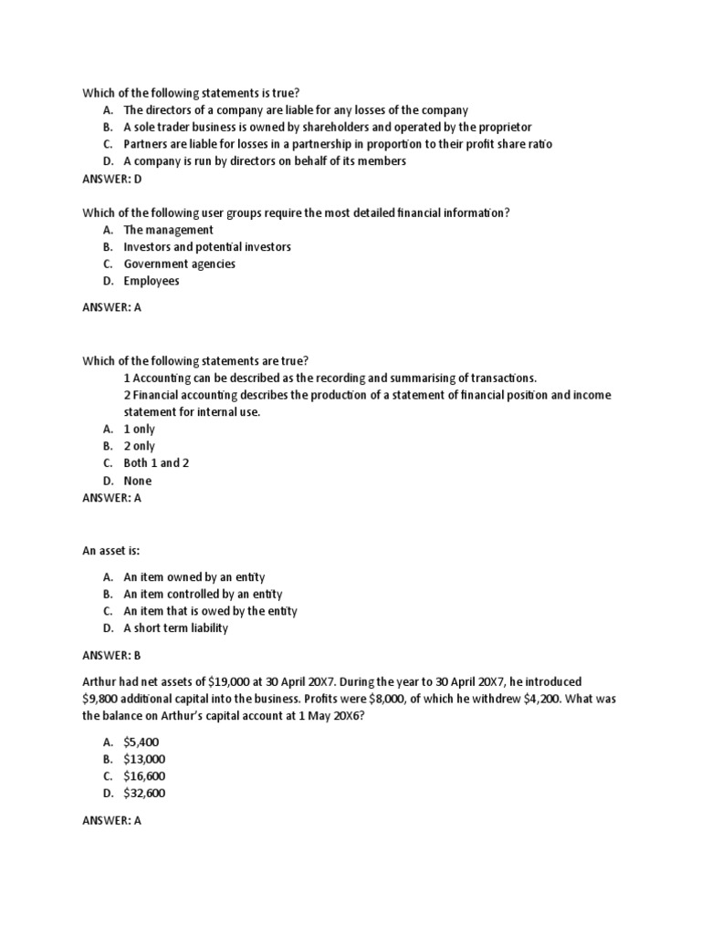 ACCA FFA Test 1 | PDF | Debits And Credits | Financial Statement