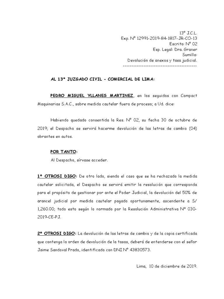 Escrito 2 - Compact Maq. Devolucion de Anexos - Tasa Judicial | PDF