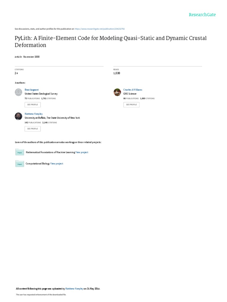 Pylith: A Finite-Element Code For Modeling Quasi-Static and Dynamic ...