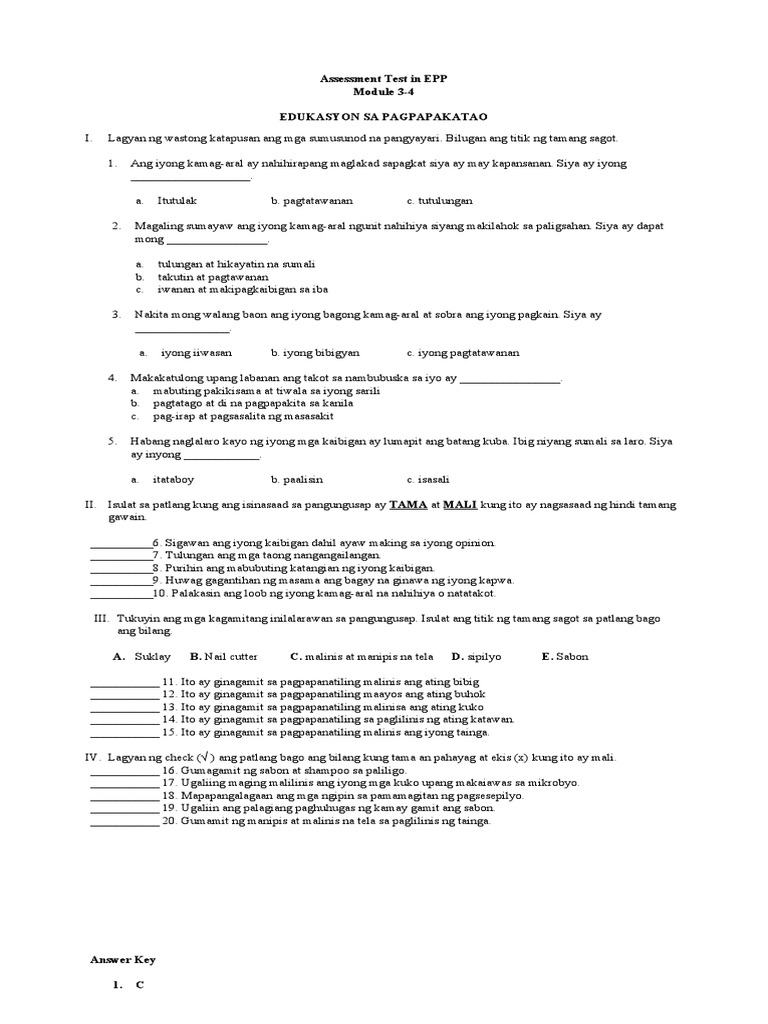 ESP TEST With Answer KEY | PDF