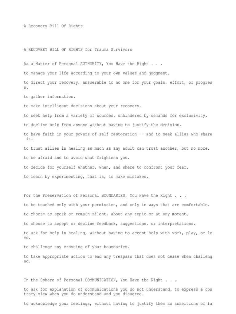 A Recovery Bill of Rights For Trauma Survivors | Download Free PDF ...