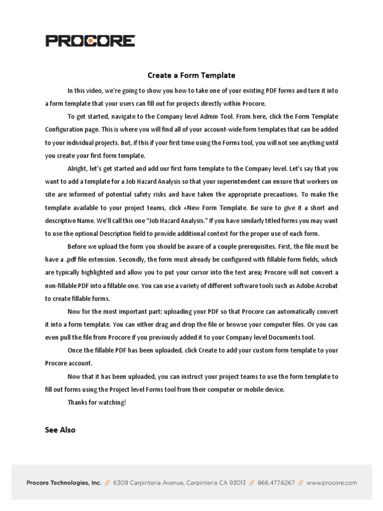 Create Fillable Form Templates in Procore | PDF