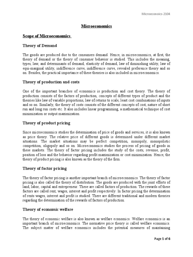 Microeconomics Scope of Microeconomics | PDF | Microeconomics | Demand