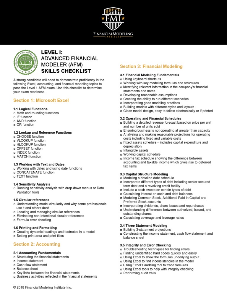 AFM Skills Checklist | PDF | Financial Modeling | Cash Flow Statement