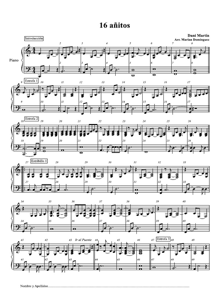 16 Añitos (Dani Martín, Arr. Marian Domínguez) PDF | PDF