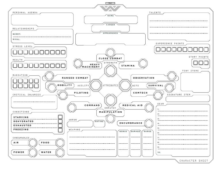 Alien RPG Character Sheet Template | PDF | Role Playing Games | Leisure