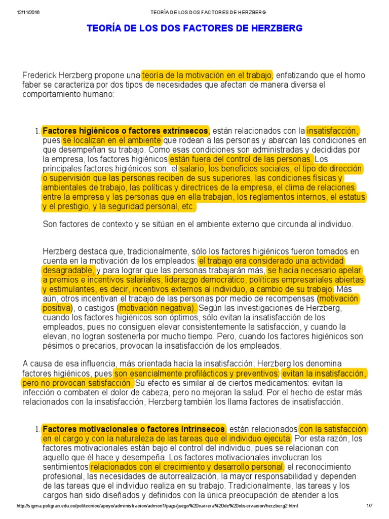 Teoría de Los Dos Factores de Herzberg | PDF | Conceptos psicologicos ...