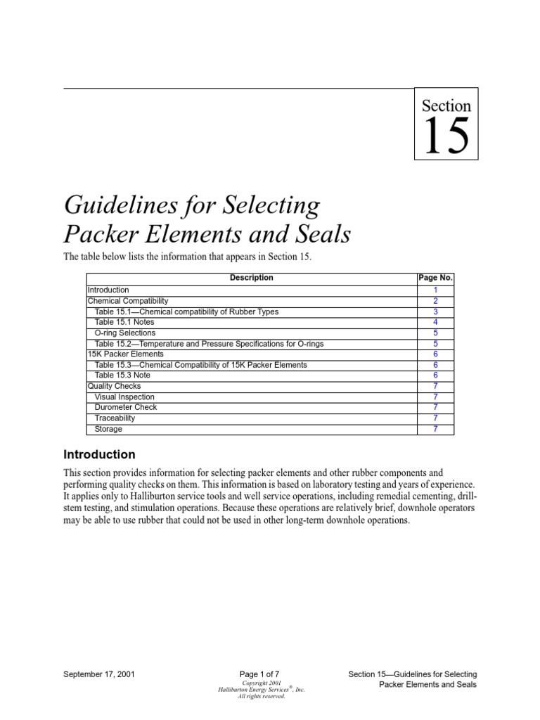 Guidelines For Selecting Packer Elements and Seals: Section | PDF | Oil ...