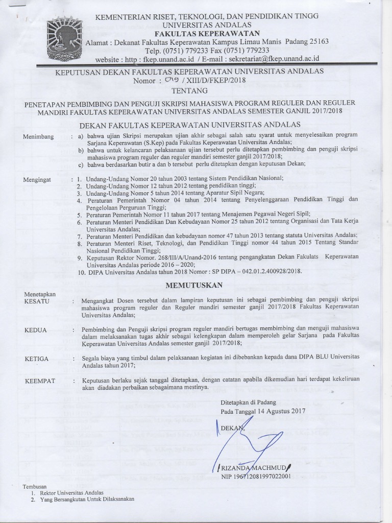 SK Pembimbing Dan Penguji Skripsi | PDF