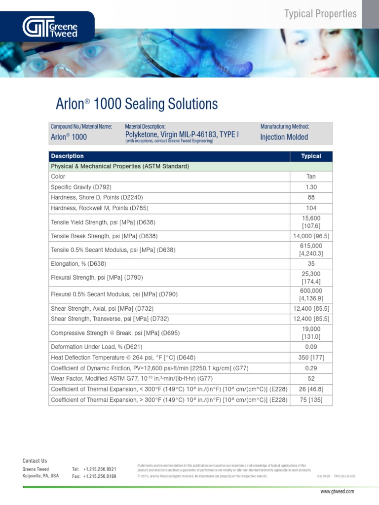 Greene Tweed Arlon 1000 Typical Property Sheet | PDF | Strength Of Materials | Materials