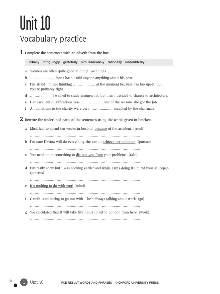 Unit 10: Vocabulary Practice | PDF