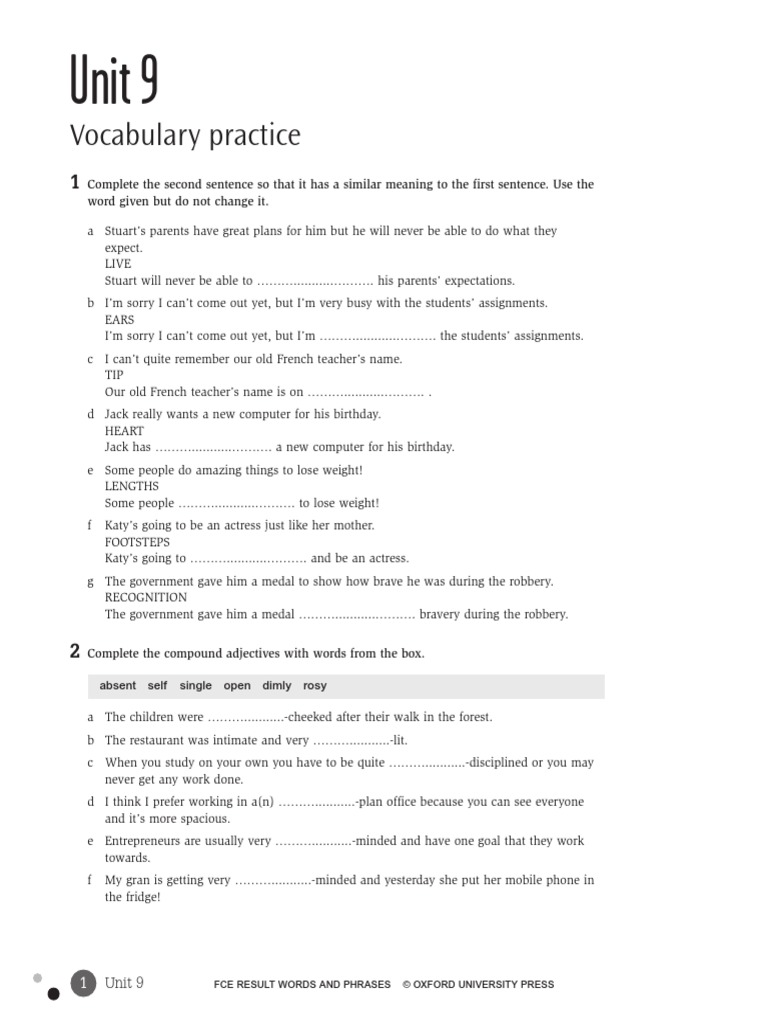Unit 9: Vocabulary Practice | PDF