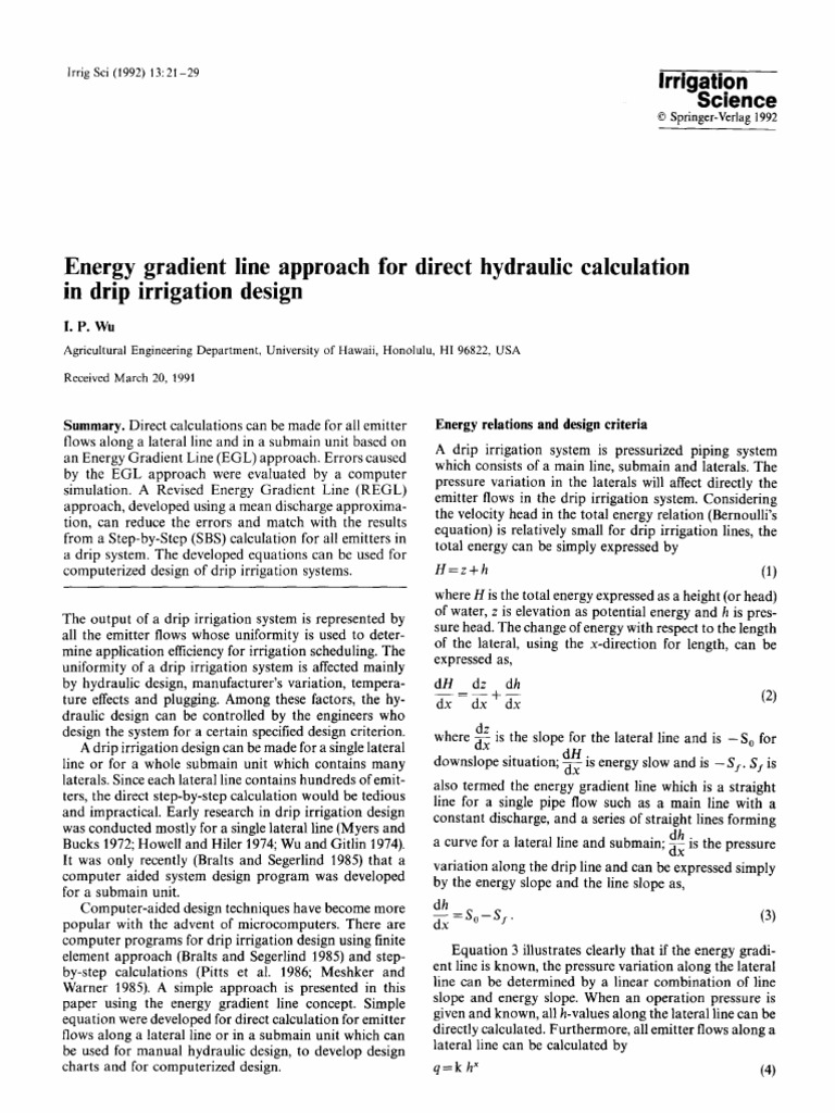 Energy Gradient Line in Drip Irrigation | PDF | Fluid Dynamics ...