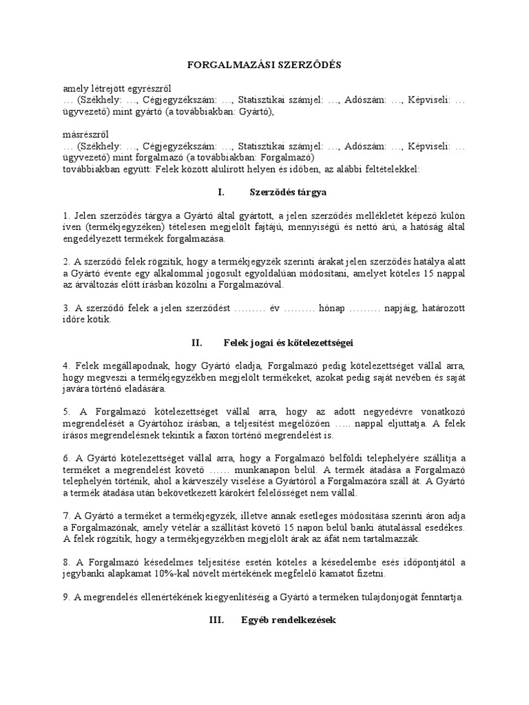 Forgalmazasi Szerzodes | PDF