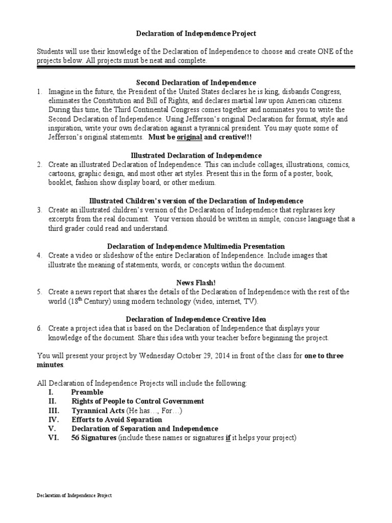 Declaration of Independence Project | PDF | United States Declaration ...