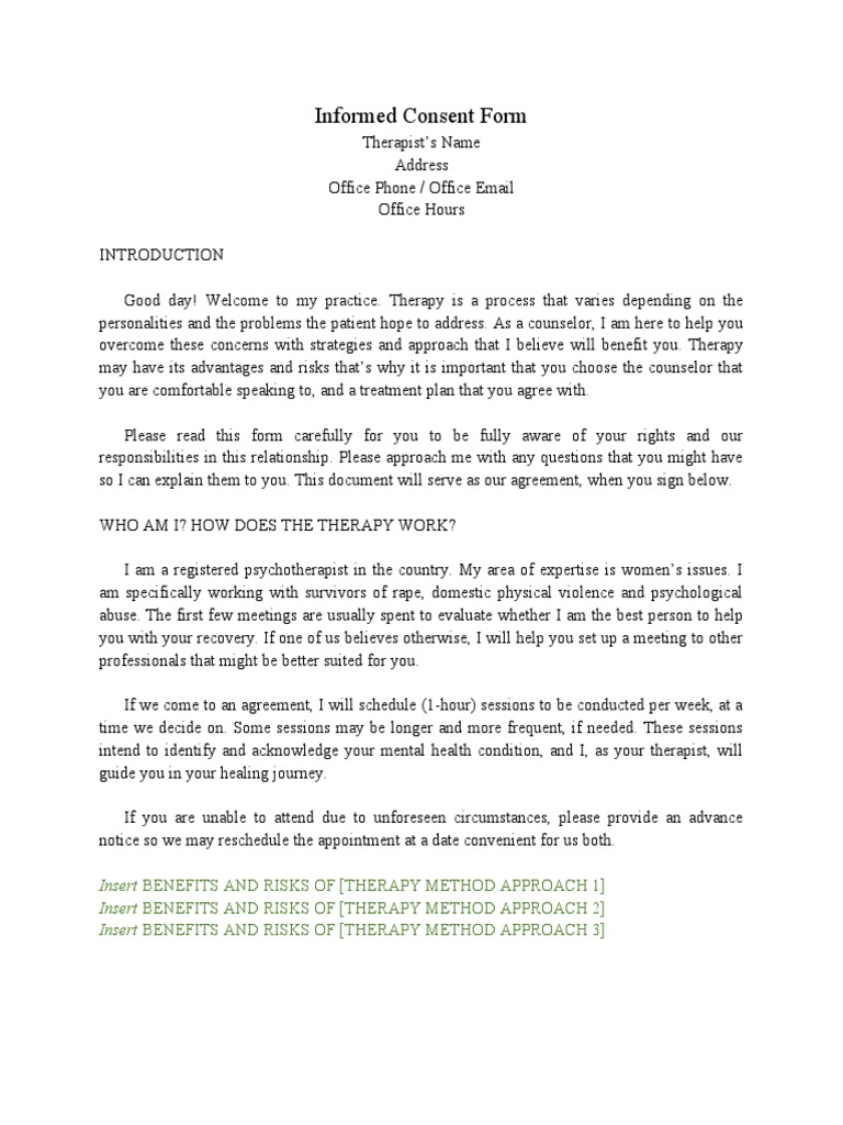 Informed Consent Form | PDF | Informed Consent | Psychotherapy