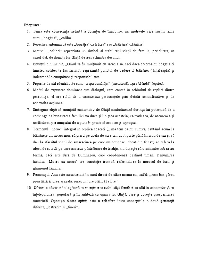 Fisa de Lucru Moara Cu Noroc | PDF