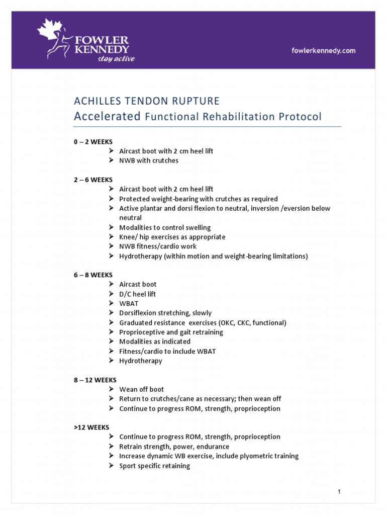 Achilles Tendon Rupture Accelerated Rehab Protocol PDF | PDF
