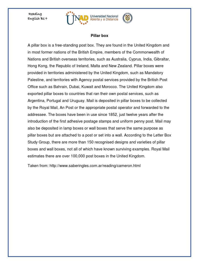 Pillar Box: Reading English B1+ | PDF