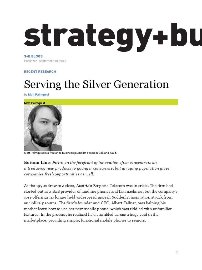 Serving The Silver Generation: S+B Blogs | PDF | Entrepreneurship ...