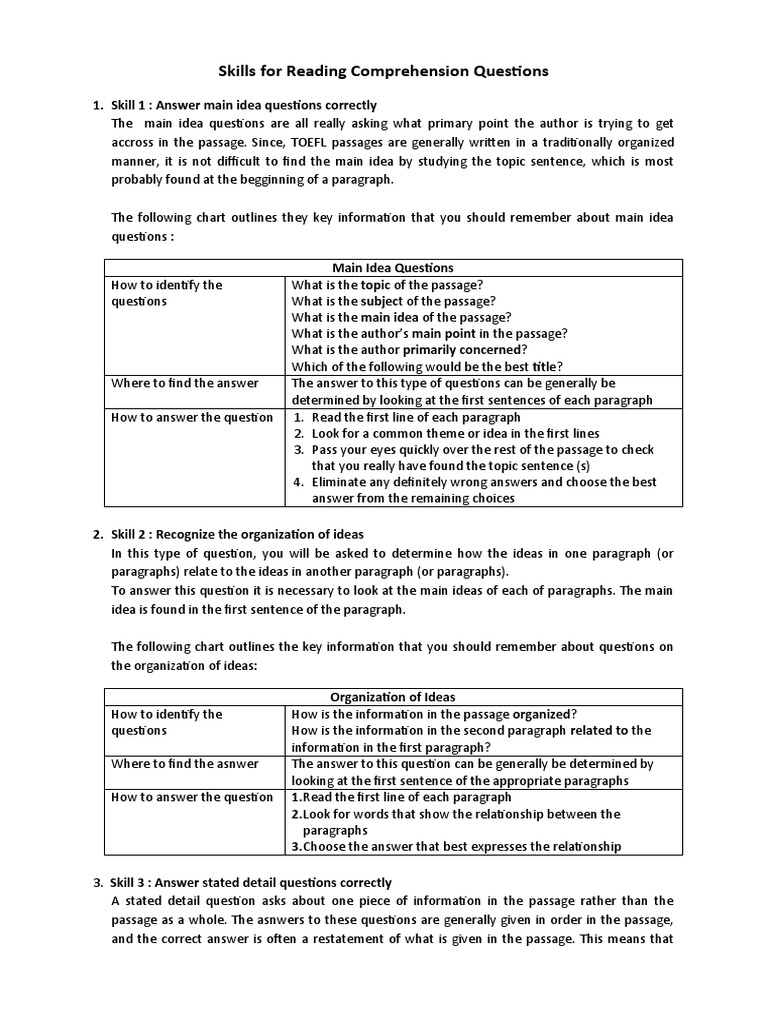 The Reading Comprehension Questions | PDF | Question | Reading ...