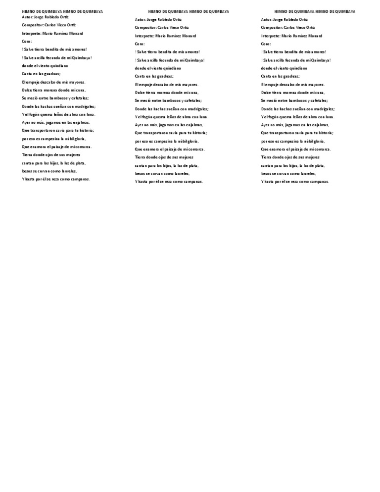 HIMNO DE QUIMBAYA HIMNO DE QUIMBAYA Autor | PDF | Entretenimiento ...