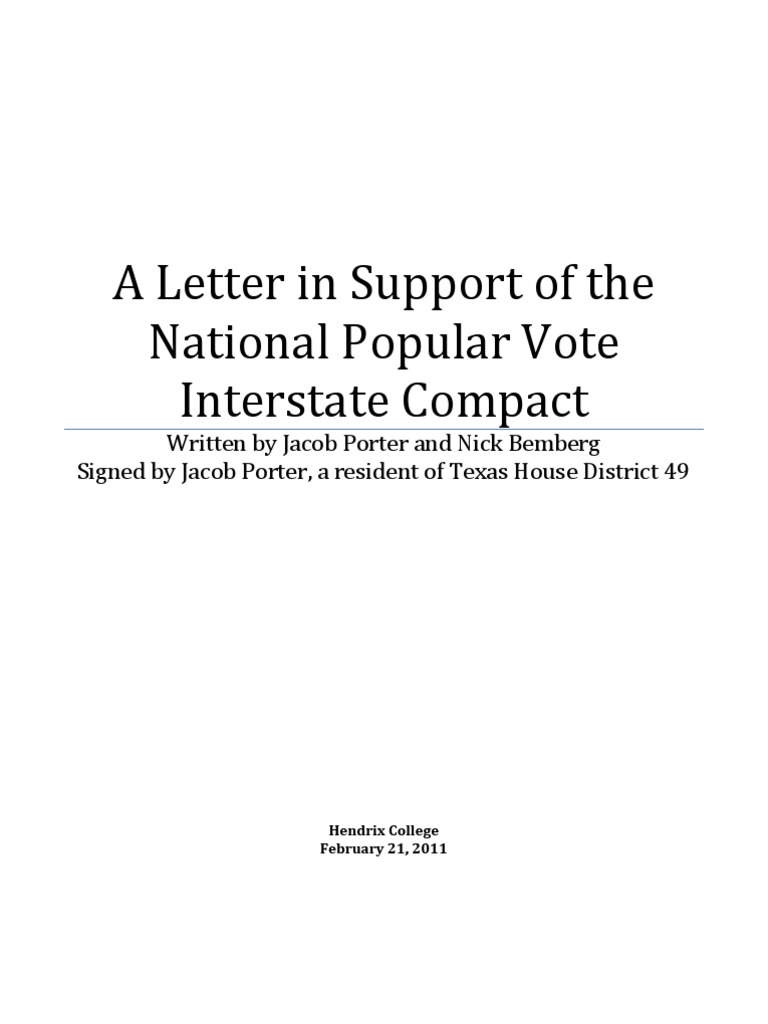 Letter in Support of The National Popular Vote Interstate Compact | PDF ...
