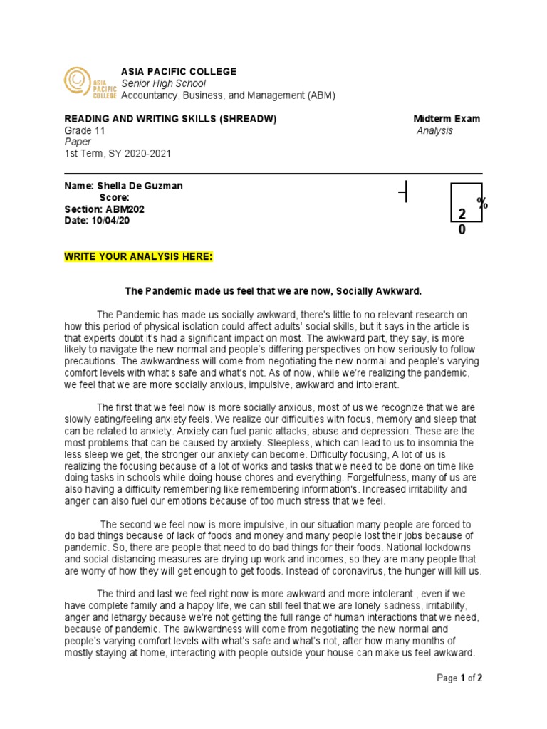 Analysis Paper Format | PDF | Anxiety | Anger