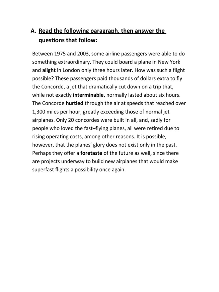 A. Read The Following Paragraph, Then Answer The Questions That Follow ...