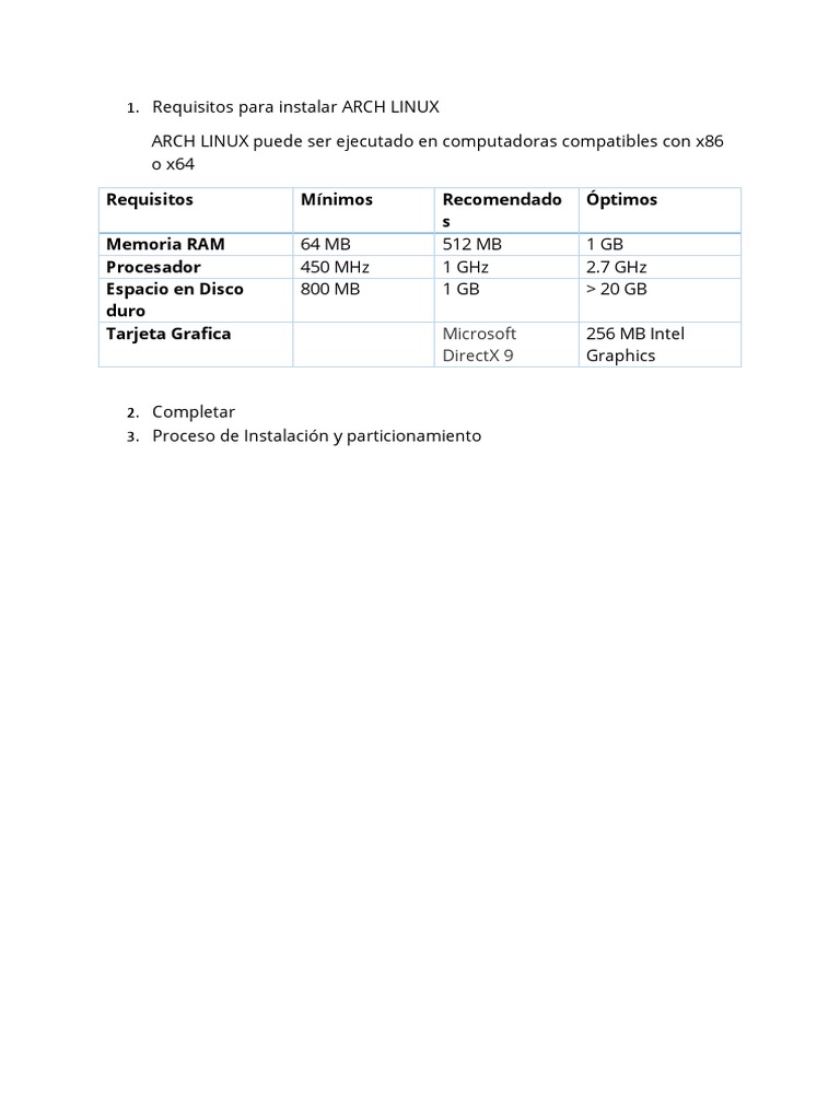 Requisitos para Instalar Arch Linux | PDF