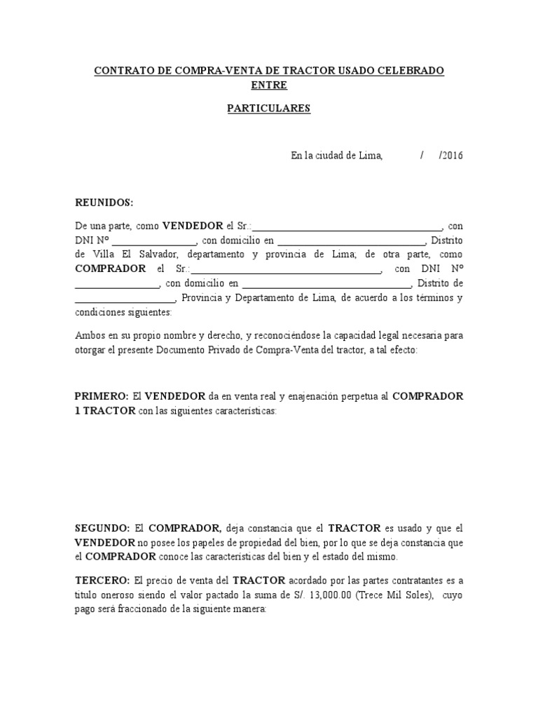 Contrato Compra-Venta Tractor Usado | PDF