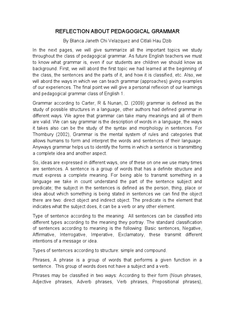 Reflection About Pedagogical Grammar | PDF | Phrase | Verb