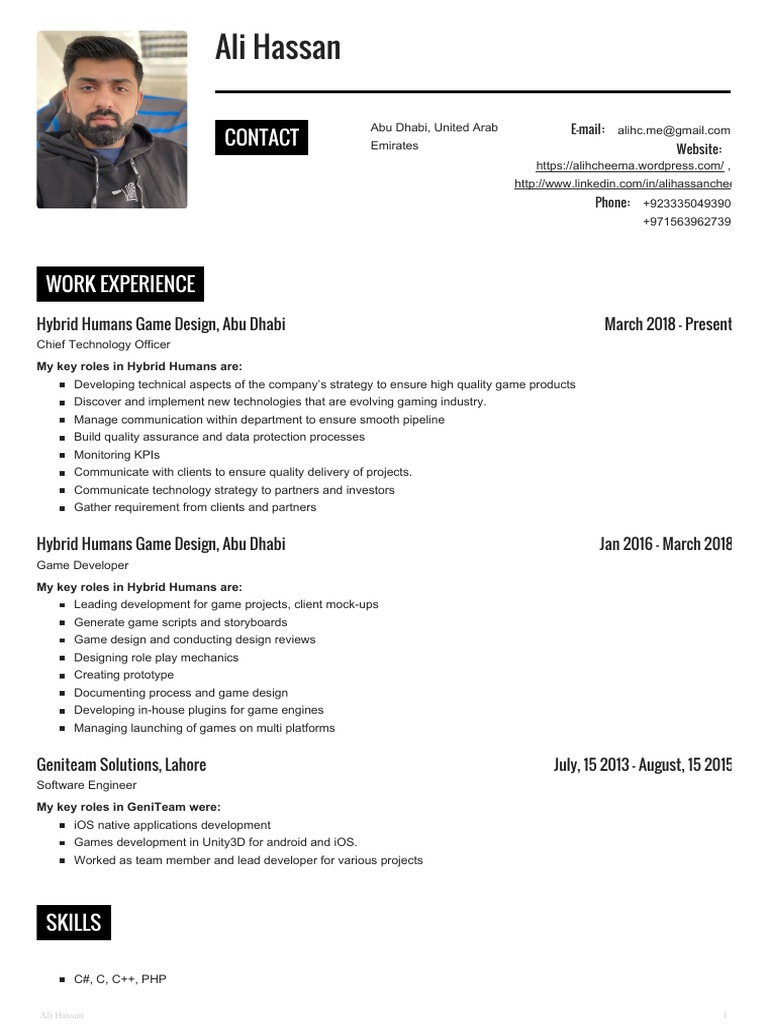 Hassan Ali CV | Download Free PDF | Unity (Game Engine) | Computing