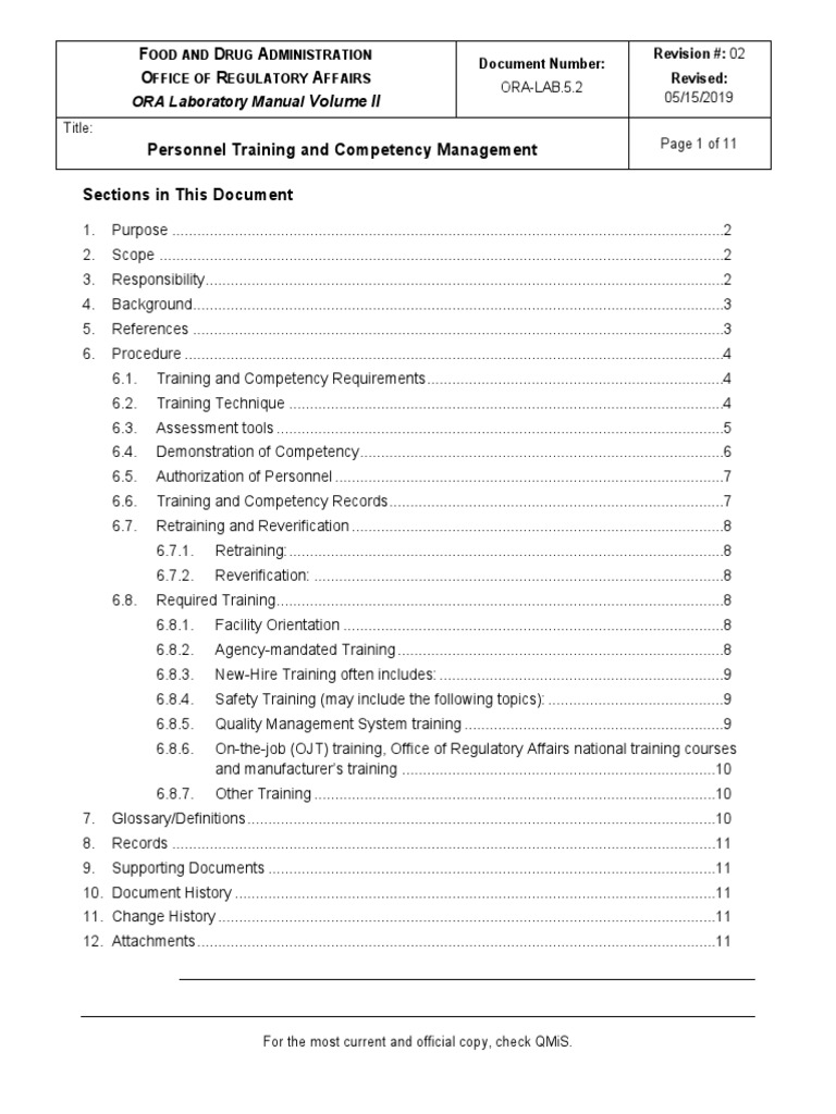 ORA-LAB.5.2 Personnel Training (v02) | PDF | Food And Drug ...