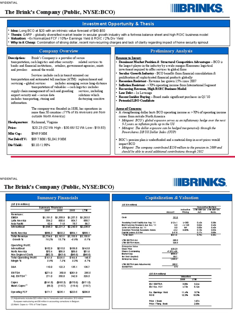 Brinks Overview v4 | PDF | Valuation (Finance) | Market Capitalization