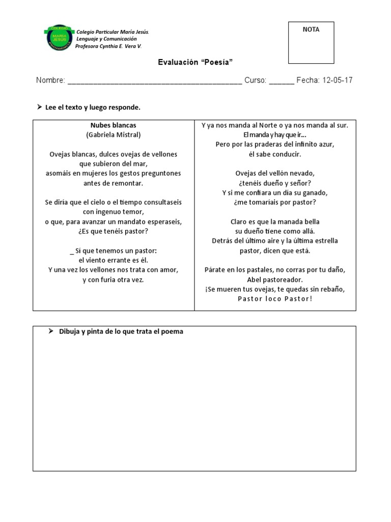 Evaluación de Poesía: Gabriela Mistral | PDF | Oveja | Poesía