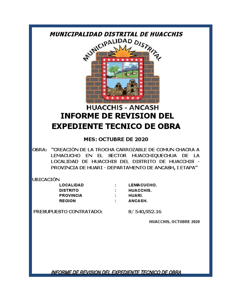 Informe de Revision de Expediente Tecnico | PDF | Presupuesto | Transporte por carretera