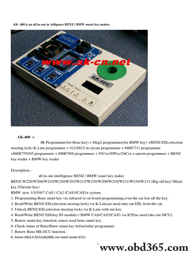 Ak400 English User Manual Obd365 PDF | PDF | Microcontroller | Computer File