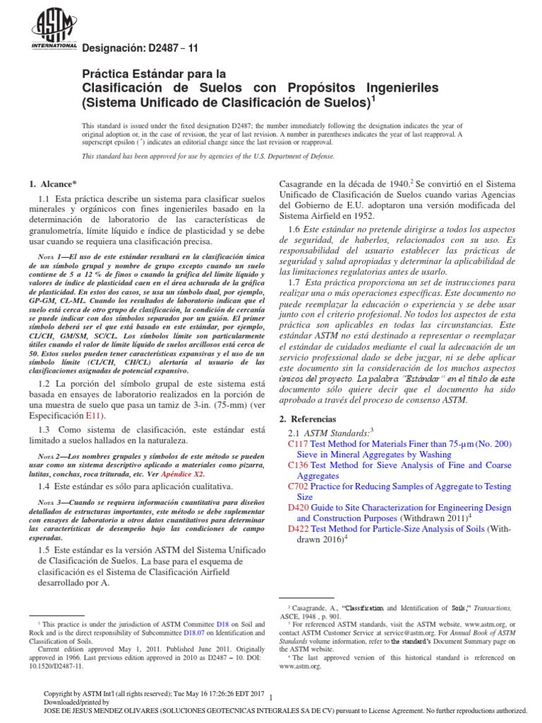 ASTM-D2487-11 Vigente | PDF | Plasticidad (Física) | Arcilla