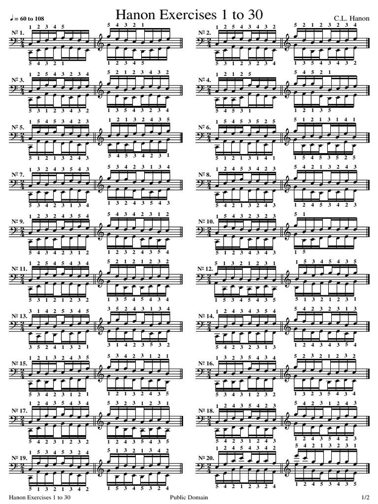Hanon Condensed - Exercises 1 To 30 PDF | PDF