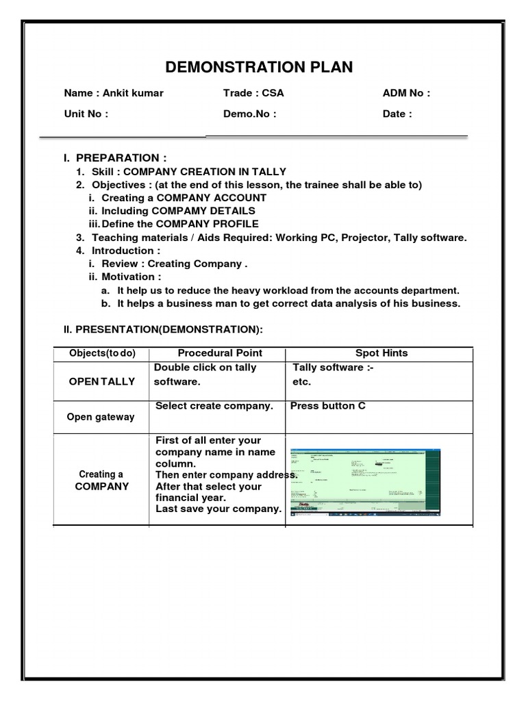 DEMONSTRATION PLAN Ankit | PDF