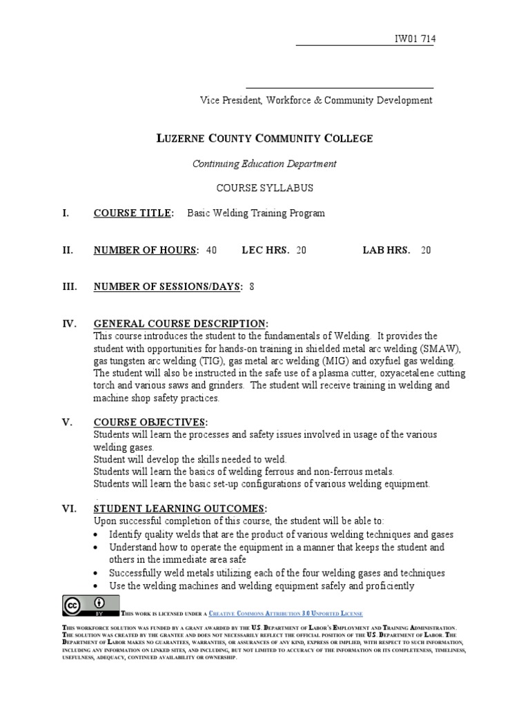 Basic Welding Syllabus Pdf Welding Construction