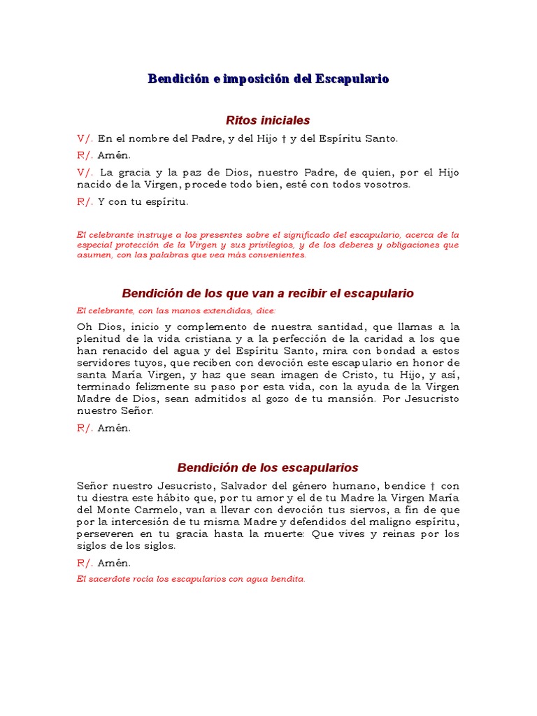 Bendición Imposición Escapulario | PDF | María, madre de Jesús | Cristo (título)