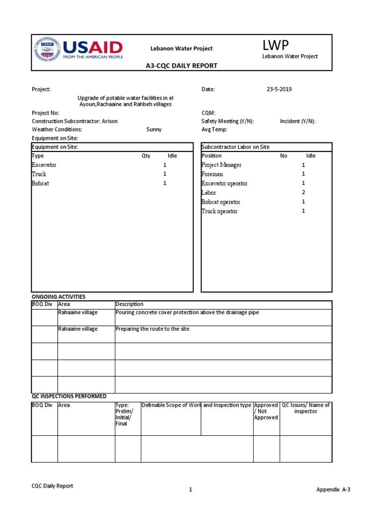 A3-Cqc Daily Report: Lebanon Water Project | PDF | Water | Business