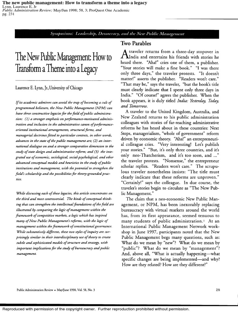 Public Administration Review May/Jun 1998 58, 3 Proquest One Academic | PDF