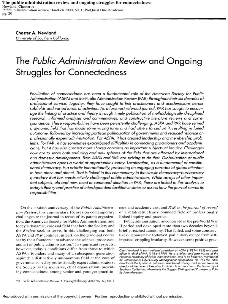 Public Administration Review Jan/Feb 2000 60, 1 Proquest One Academic | PDF