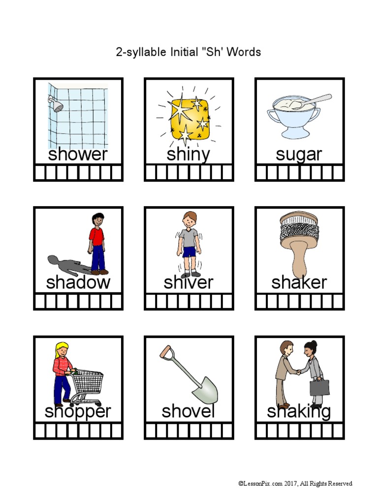 Shower Shiny Sugar: 2-Syllable Initial "SH' Words | PDF